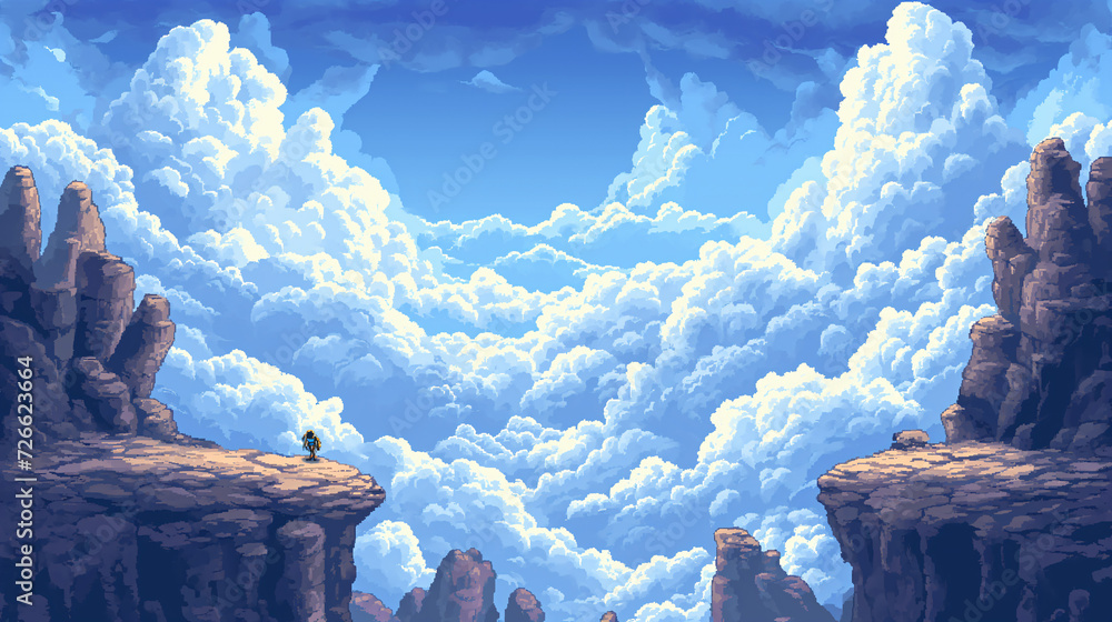 pixel art of sky dungeon background battle scene in RPG old school ...