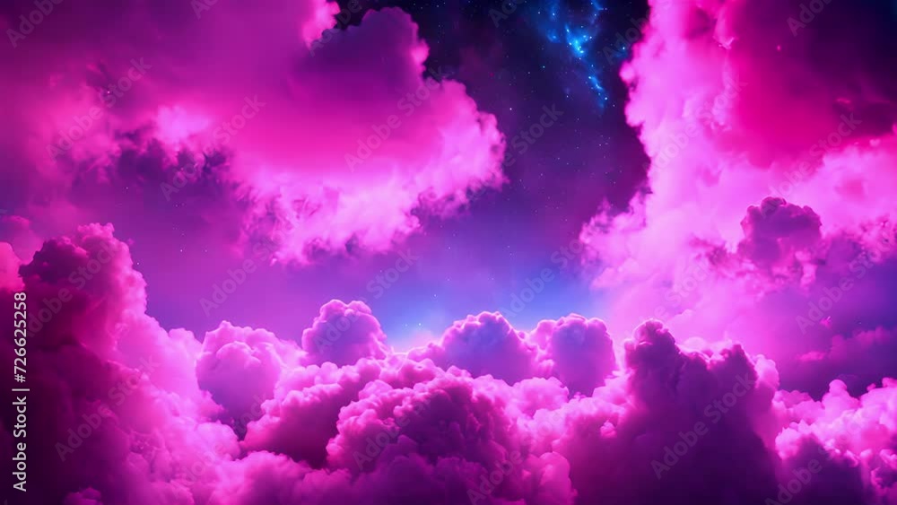 Vidéo Stock Electric blue and neon pink clouds drift through a space ...