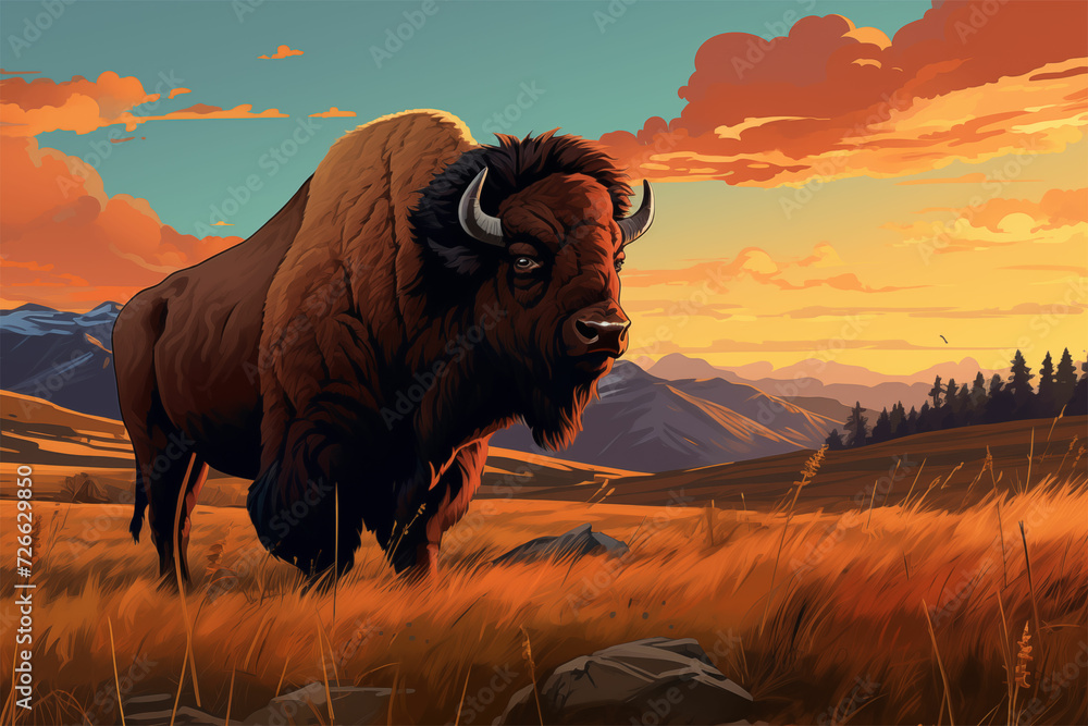 Immerse in nature's beauty with a bison in hyper-detailed realism ...