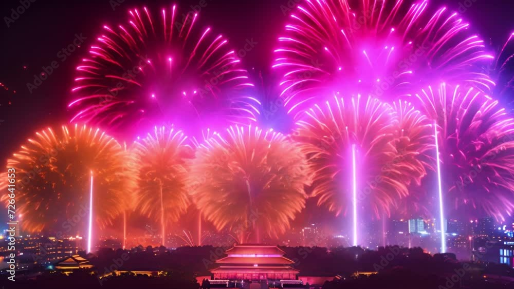 Video „Fireworks Chinese New Year above temple. Lunar New Year ...