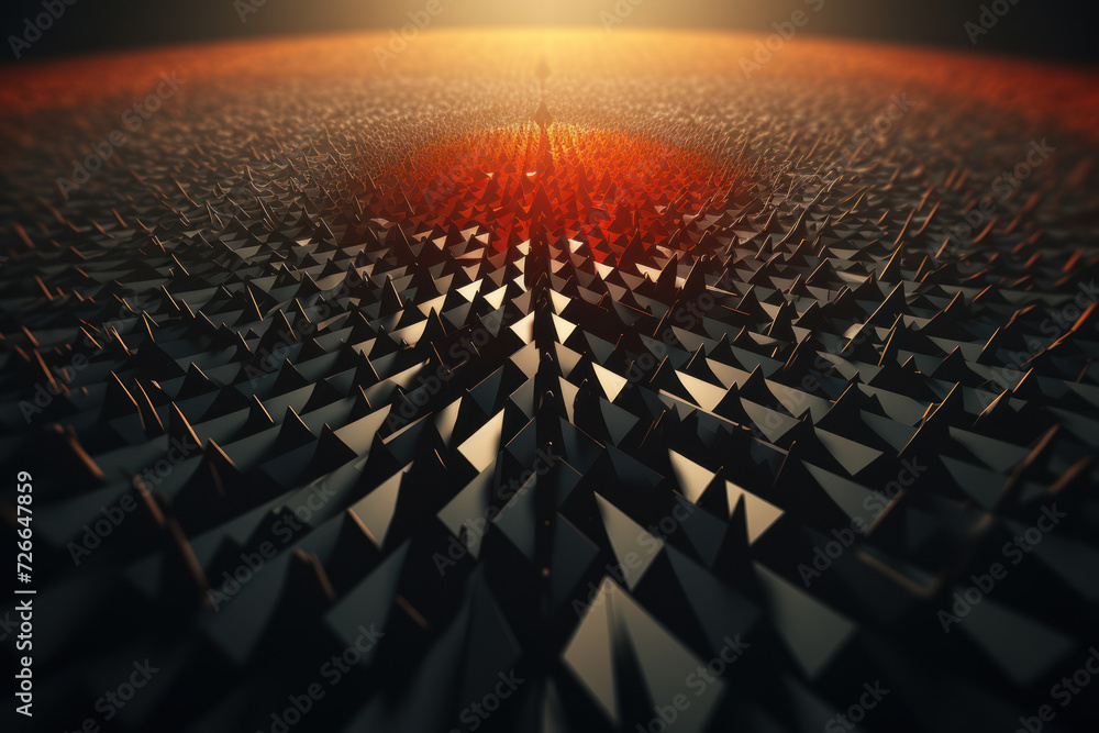 A divergent group of arrows converging towards a common point ...