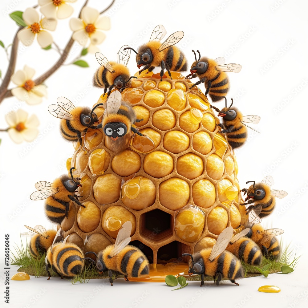 Modelo 3D animado construcción de un panal de abejas, celdas ...
