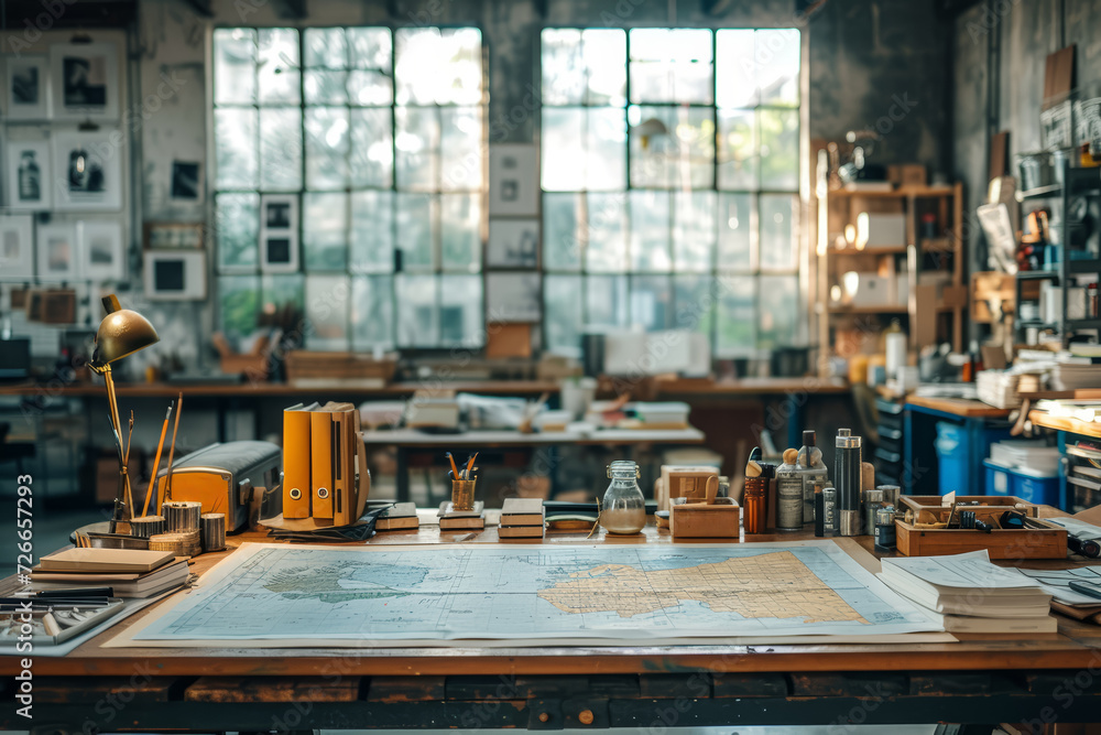 An unedited photo of a messy, creative workspace, illustrating the ...