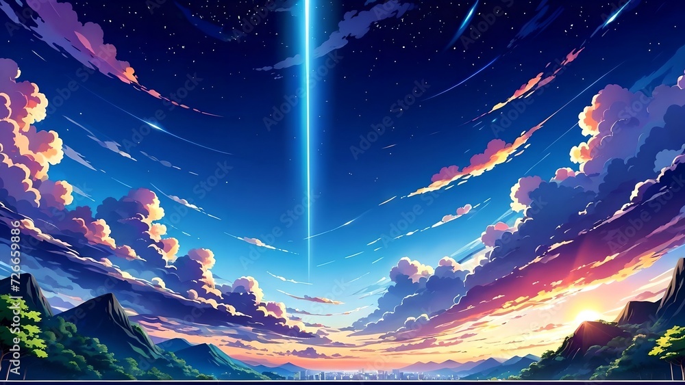 japanese background, anime wallpaper, digital art, pc wallpaper Stock ...