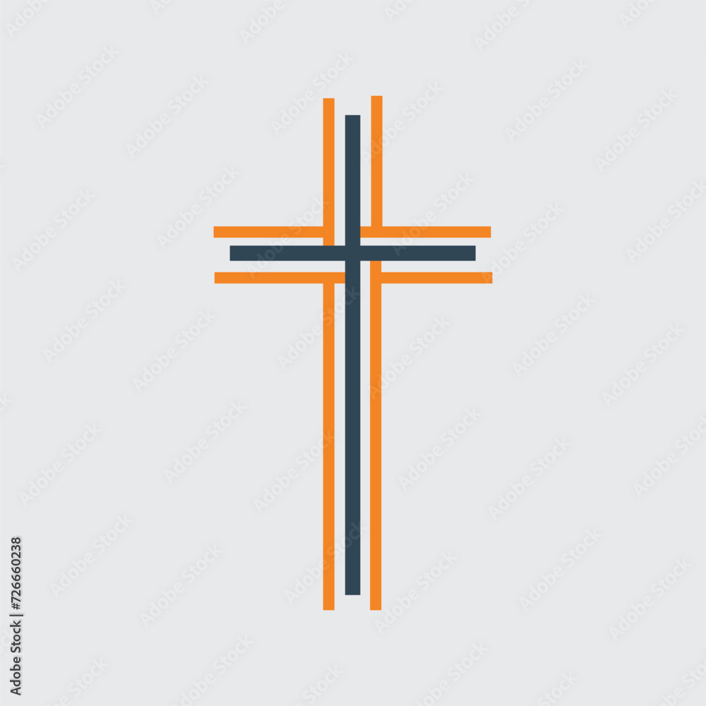 Christian cross or Church logo in line design. Theology symbol, clean ...