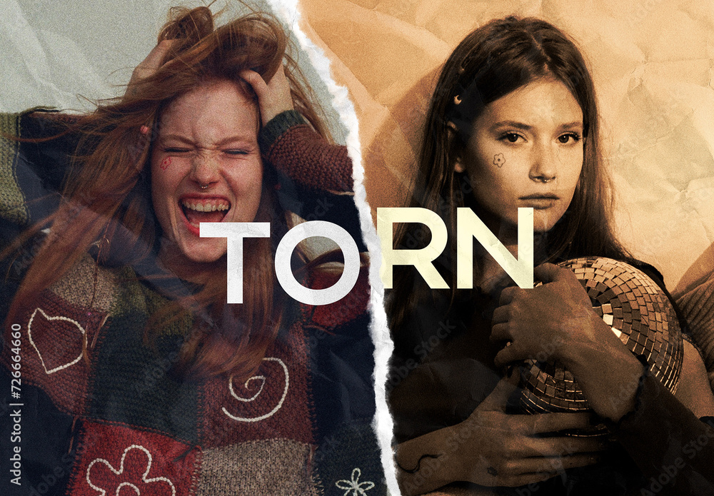 Two Images Torn Paper Photo Effect Mockup Stock Template | Adobe Stock