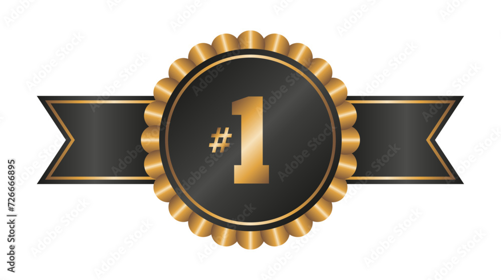 Gold and black medal badge with ribbon and number 1. Vector and PNG on ...