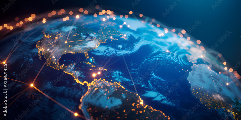 Abstract digital world map, concept of global network and connectivity ...
