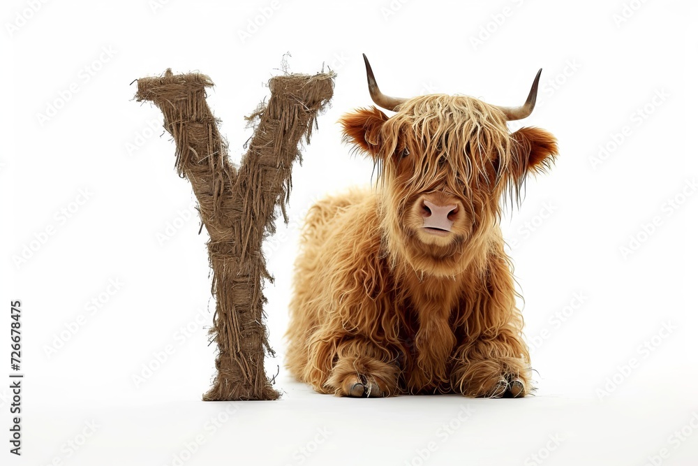 Yak head in letter y shape, isolated on white background, animal ...