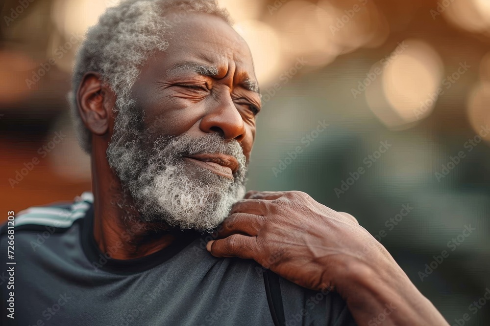 A weathered man stands tall, his face etched with stories, his hand ...