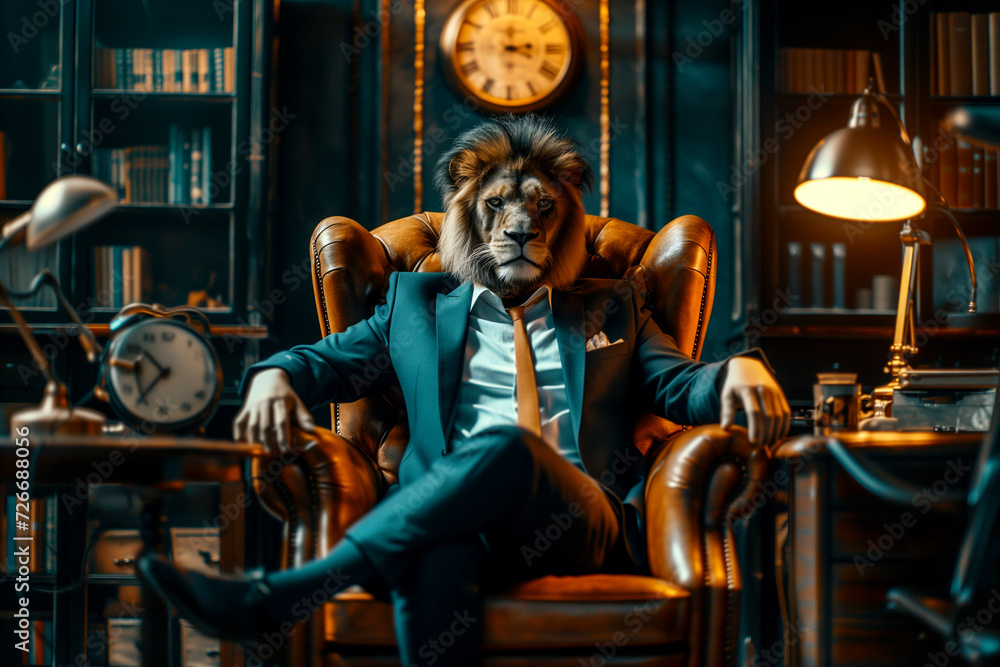 Abstract image of a business leader in the role of a lion. Leo is a ...