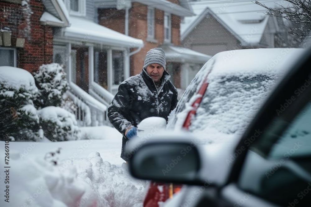 Bundled in winter gear, a man braves the freezing blizzard as he clears ... Bundled in winter gear, a man braves the freezing blizzard as he clears ...