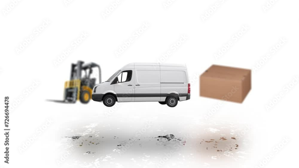 Vidéo Stock Animated rotation of cargo ship, forklift, box and cargo ...