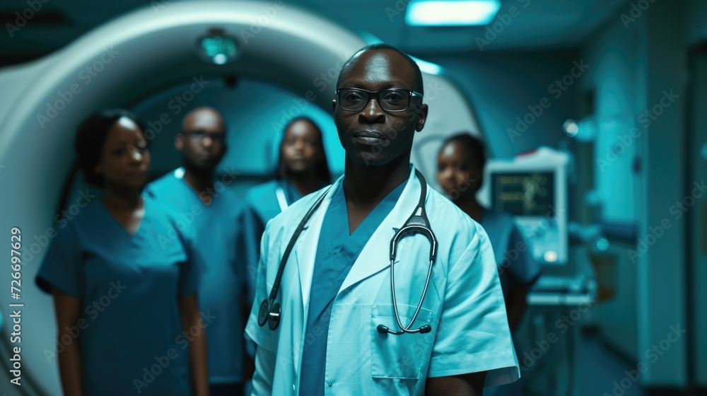 portrait of an African American radiologist standing next to medical ...