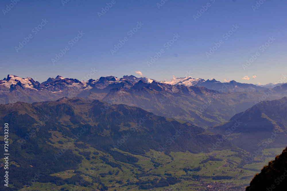 Switzerland: Panoramic view from Pilatus Peak over the swiss alps Stock ...