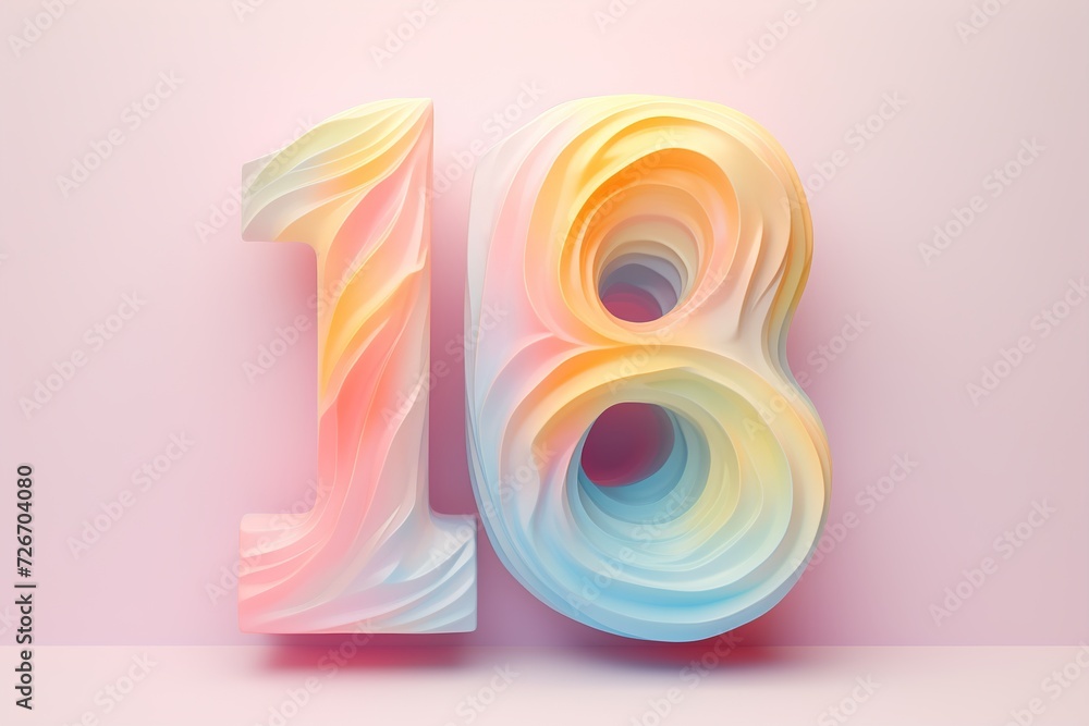 Colorful number eighteen on soft pink background. Symbol 18. Invitation ...