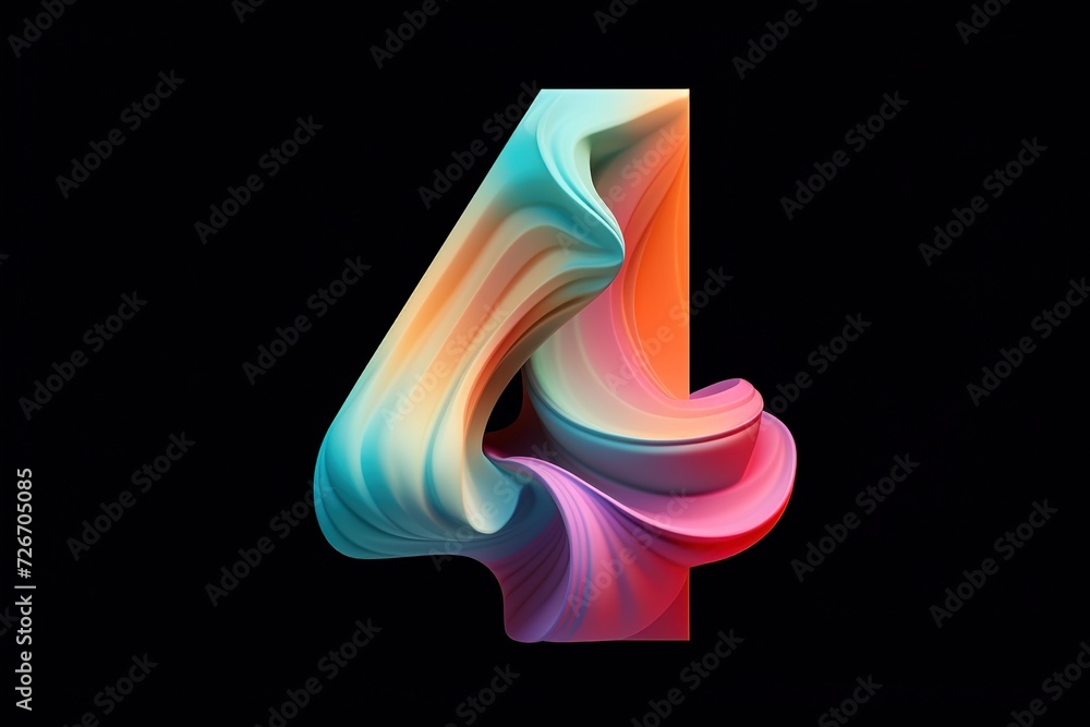 Colorful number four on black background. 4 Years Old. Invitation for a ...