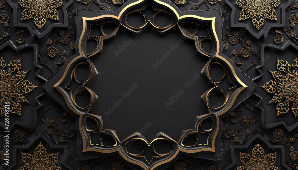 elegant arabesque frame design with floral patterns on black matte and ...