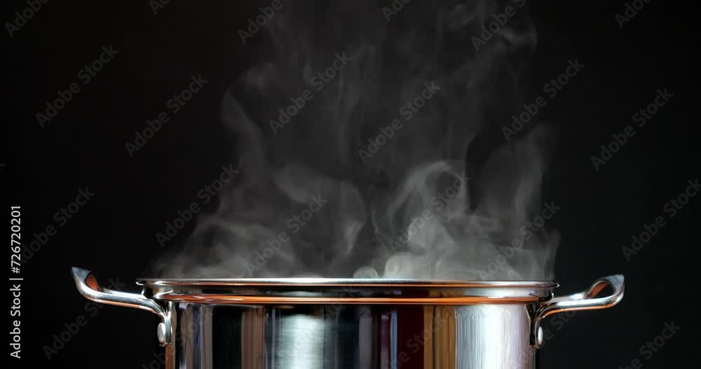 Steaming hot water in a steel pan. Cook lunch and dinner in the kitchen ...