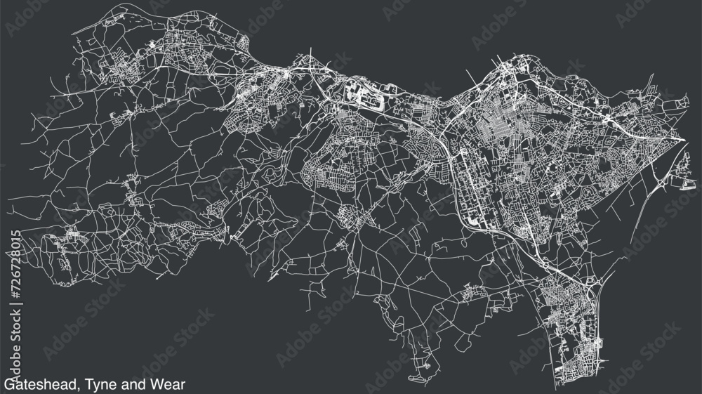 Street roads map of the METROPOLITAN BOROUGH OF GATESHEAD, TYNE AND ...