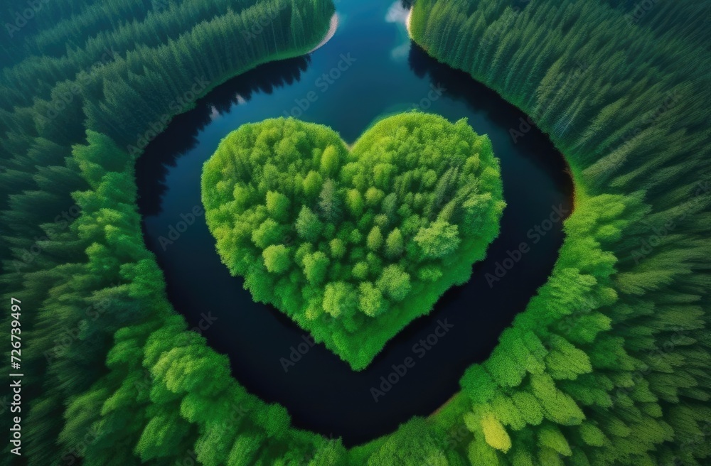 Earth day, creative art, green island in the shape of a heart, blue ...