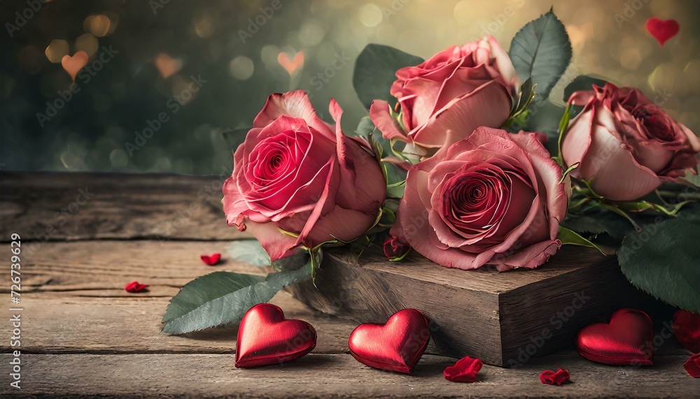 Bouquet de roses rouges et coeurs rouges en chocolat, image romantique ...