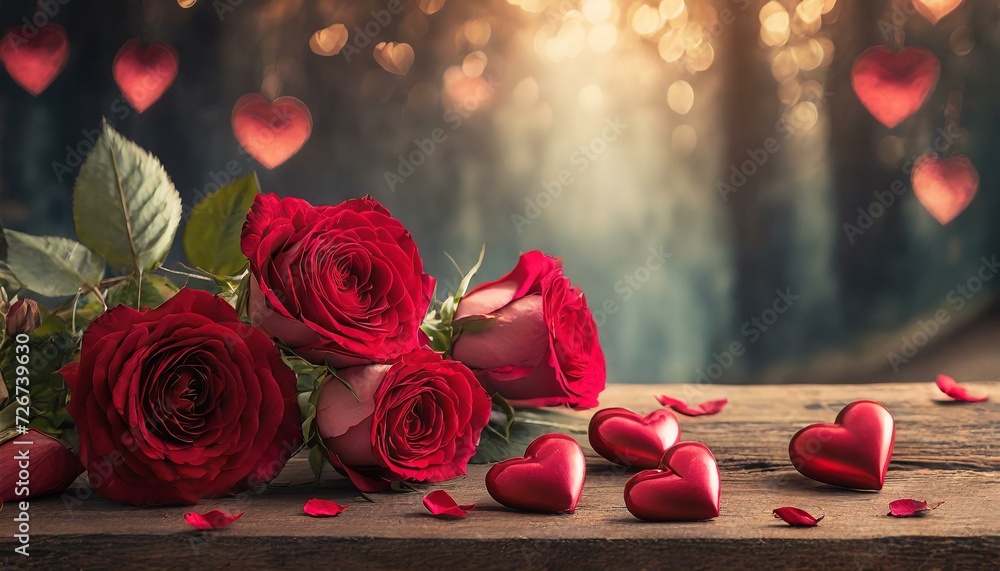 Bouquet de roses rouges et coeurs rouges en chocolat, image romantique ...