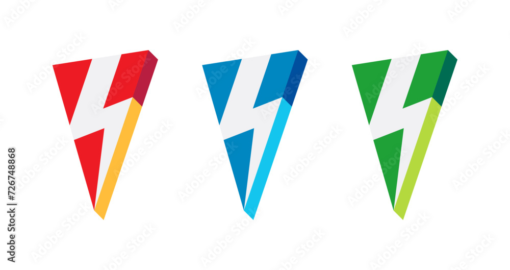 red lightning symbol. blue lightning symbol. green lightning symbol ...
