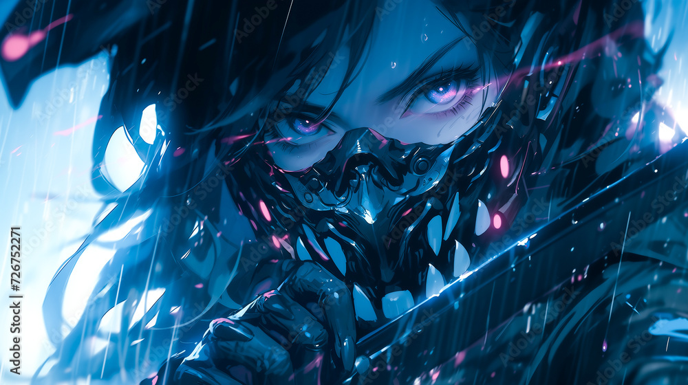 Menacing cyberpunk anime character, fierce warrior in a gritty urban ...