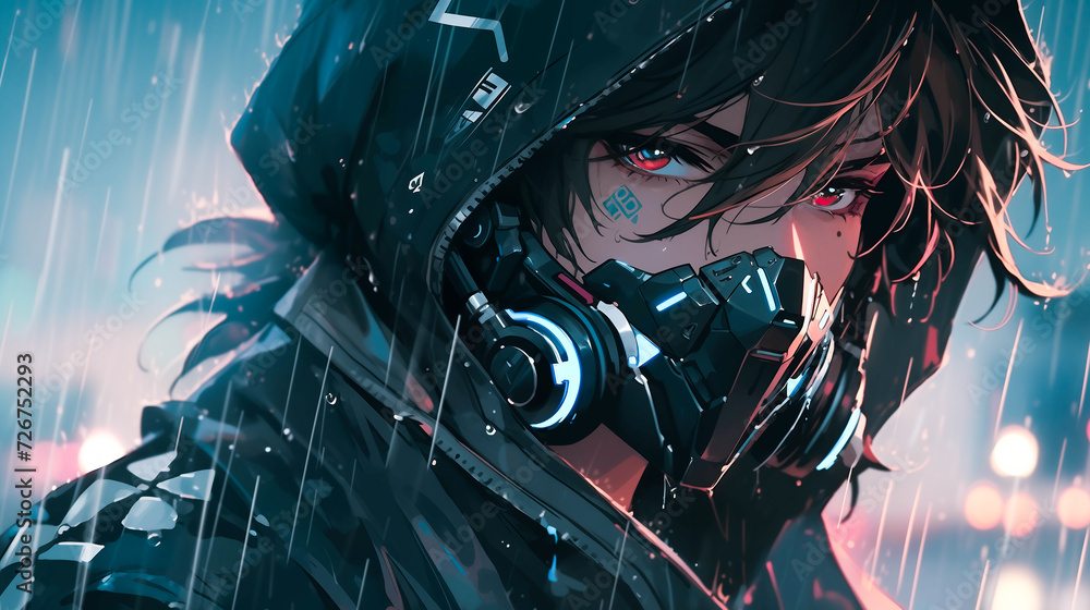 Menacing Cyberpunk Anime Character Fierce Warrior In A Gritty Urban