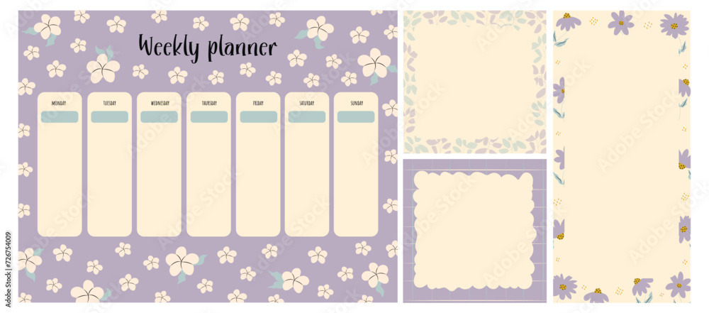 set of flower weekly journals. Class schedule for children. Notes and ...