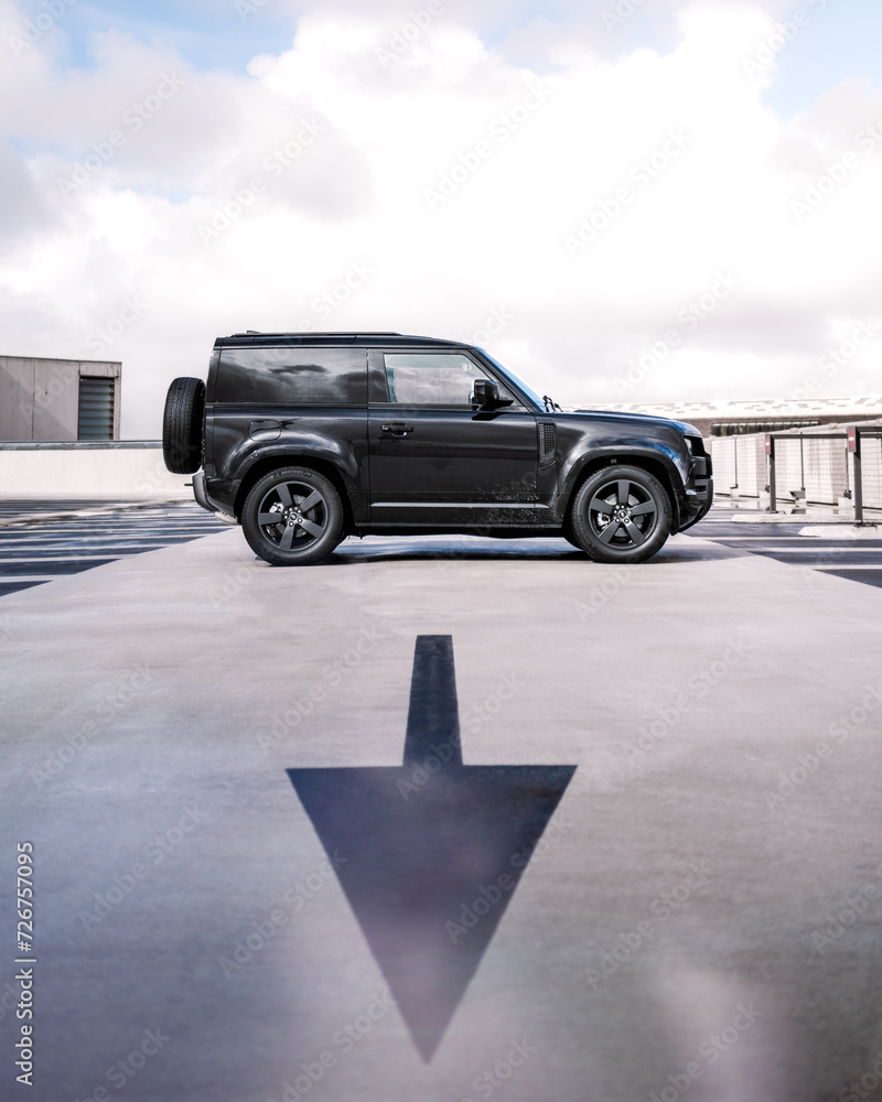 Liverpool, UK - October 10 2023 : A side profile of a new black Land ...
