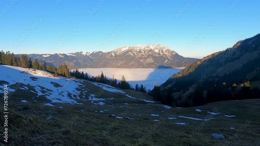 Time lapse tracking shot of epic sunset to night over Lake Lucerne with ...