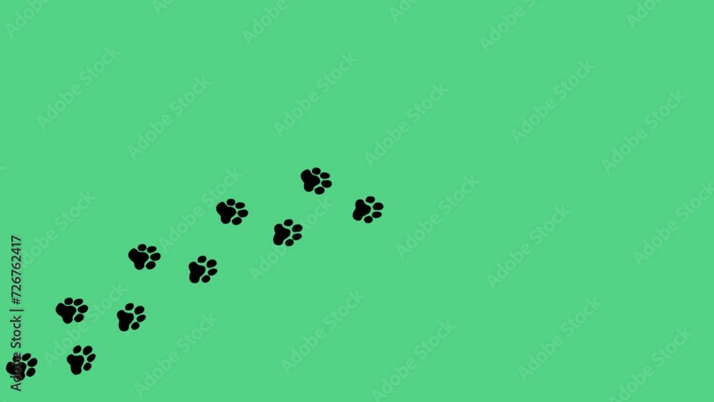 Paw Footstep walking in a curve from different perspectives on green ...