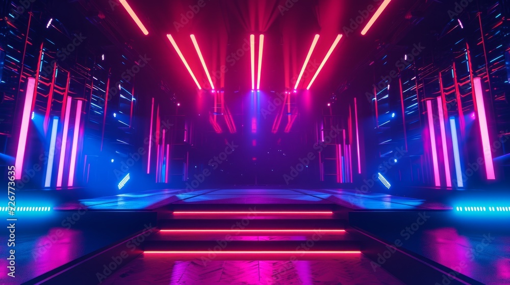 Vibrant Modern futuristic concert stage with dynamic neon purple blue ...