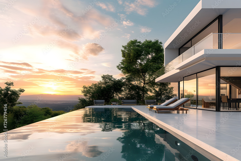 minimalistic luxury house, infinity pool, real estate, smart home ...