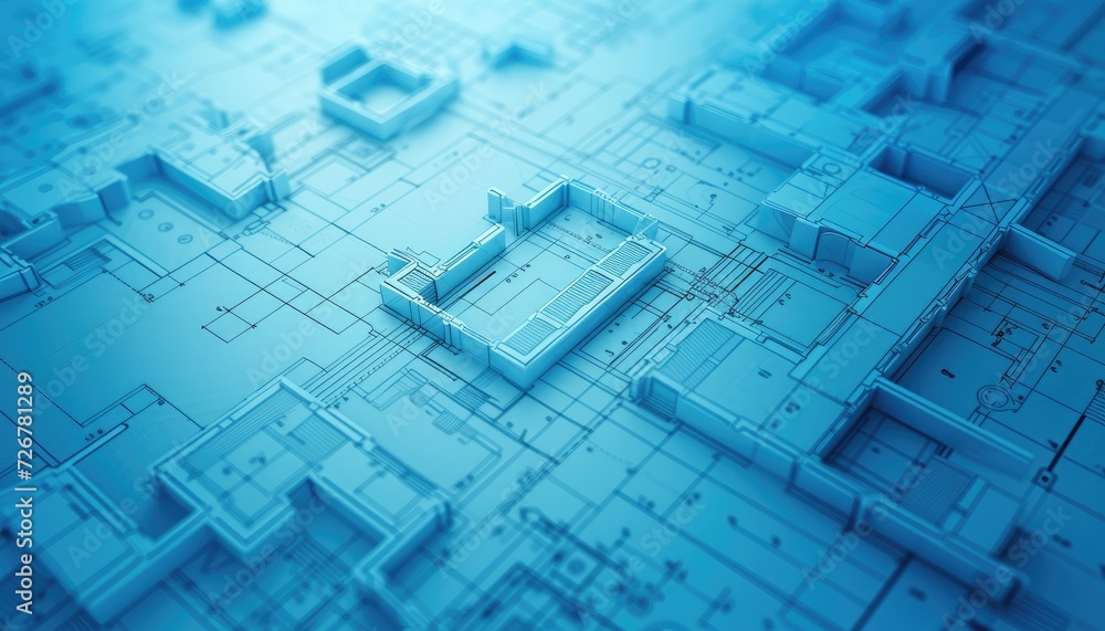 Abstract blue architecture plans background from above, building ...