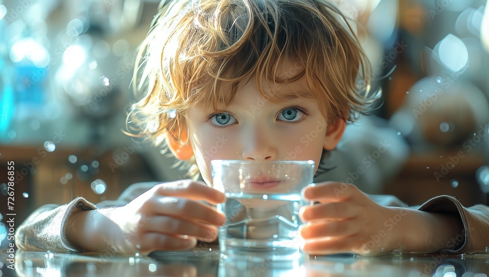 Innocence captured in a young child's portrait, as they quench their ...