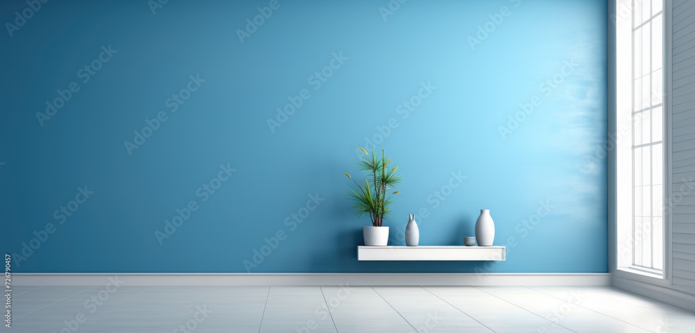 Extra wide blue virtual empty room background backdrop banner image ...
