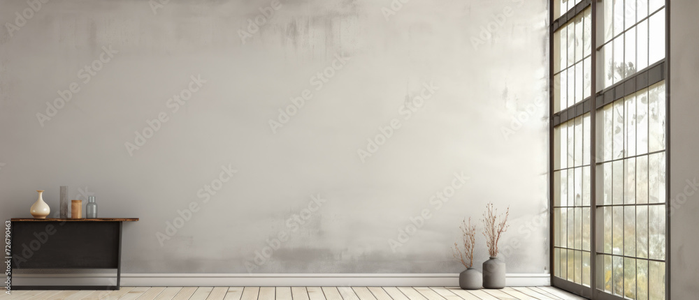 Extra wide white neutral and beige virtual empty room background ...
