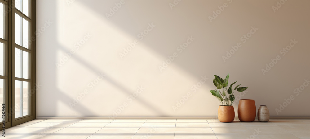 Extra wide white neutral and beige virtual empty room background ...