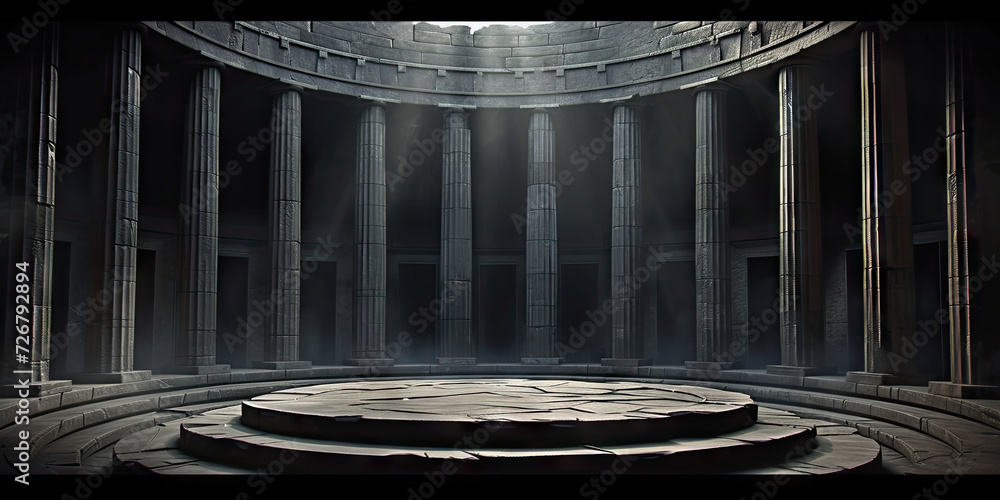 Dark room with columns and circular floor. for fantasy settings ...