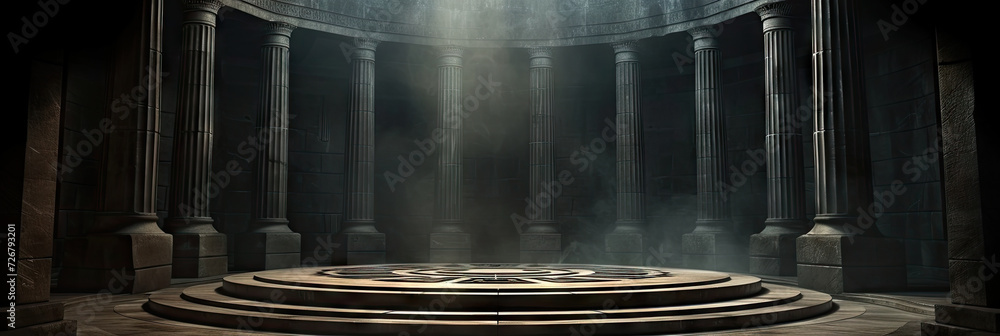 Dark room with columns and circular floor. for fantasy settings ...