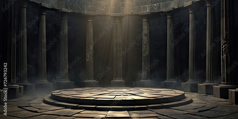 Dark room with columns and circular floor. for fantasy settings ...