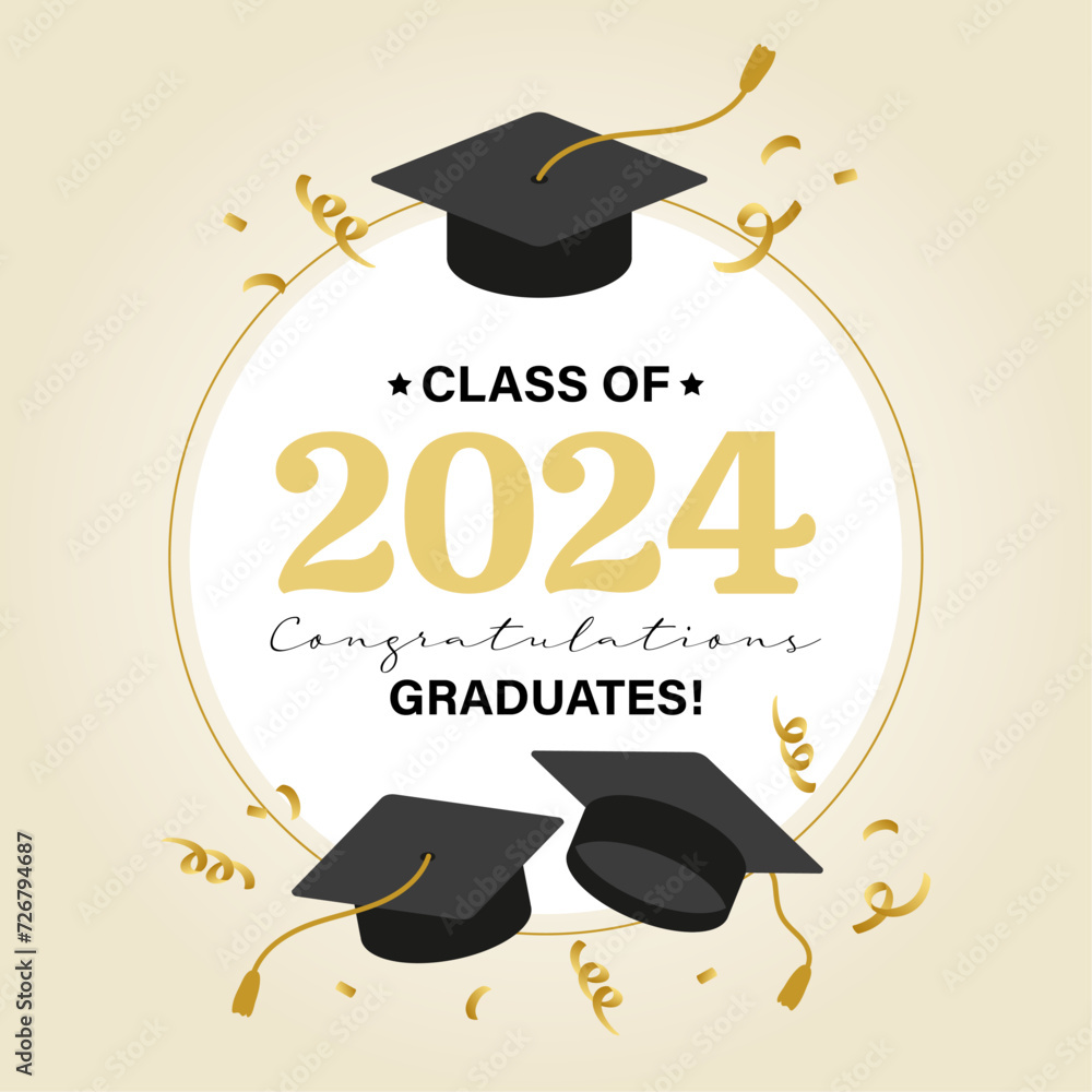 Vector illustration. Class of 2024 badge design template in black and ...
