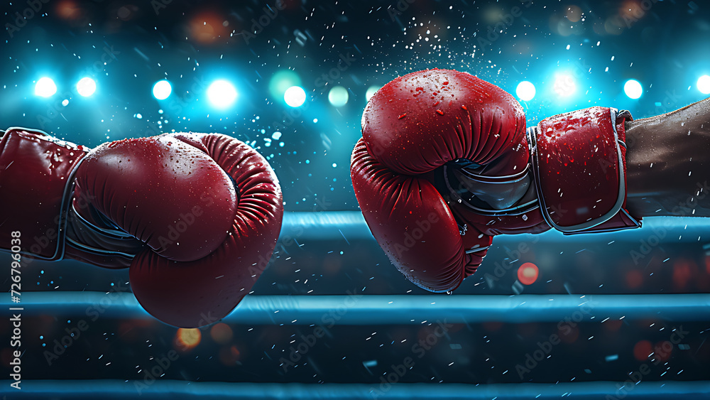 TKO knockout boxing man lying on the floor, boxing arena. Stock ...