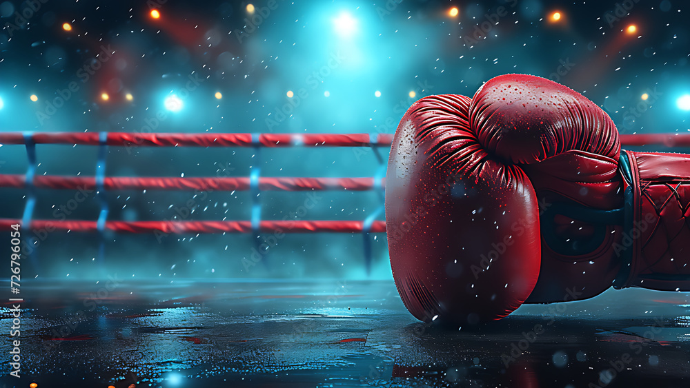 TKO knockout boxing man lying on the floor, boxing arena. Stock ...