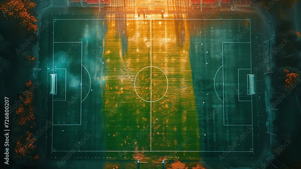 Aerial Top Down View of Soccer Football Field and Two Professional ...