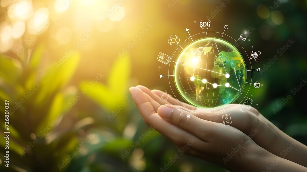 Sustainable development goal (SDGs) concept. Hands holding Global ...