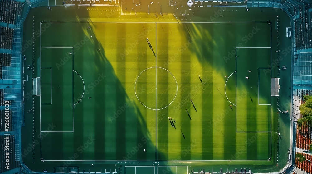 Aerial Top Down View of Soccer Football Field and Two Professional ...